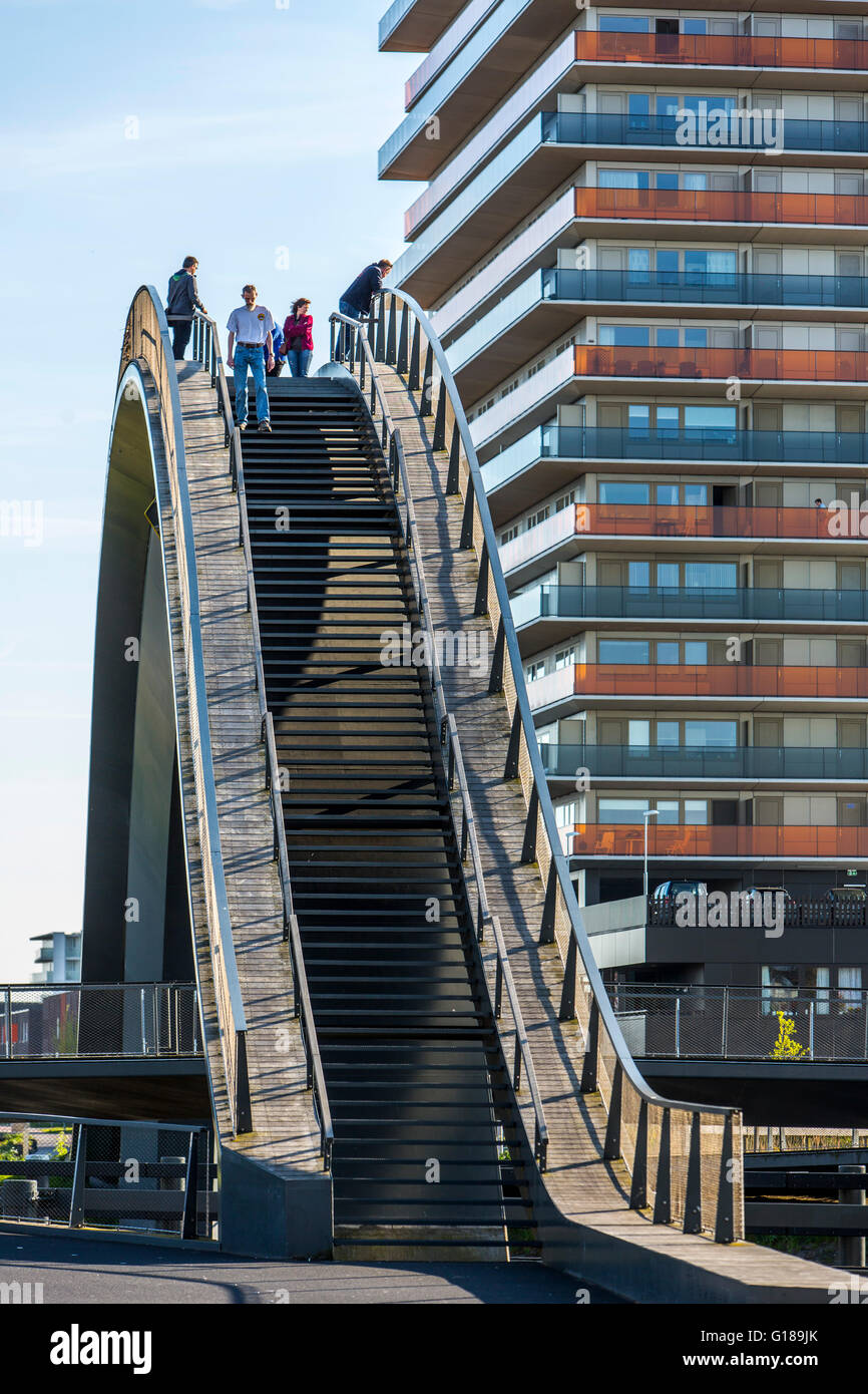Cycle and pedestrian bridge, Melkwegbruk in Purmerend, North Holland ...