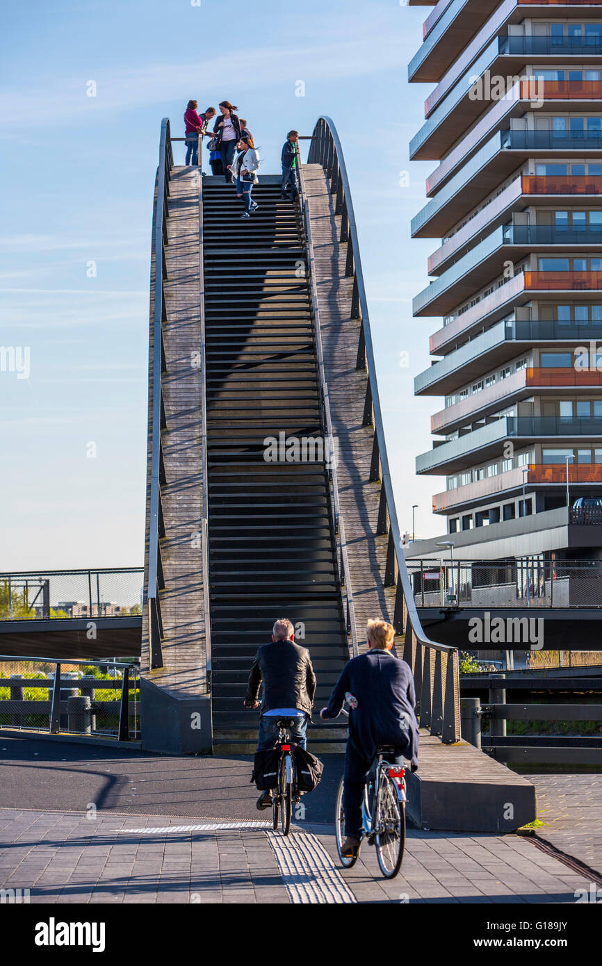 Cycle and pedestrian bridge, Melkwegbruk in Purmerend, North Holland ...