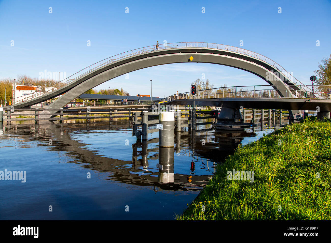 Cycle and pedestrian bridge, Melkwegbruk in Purmerend, North Holland ...