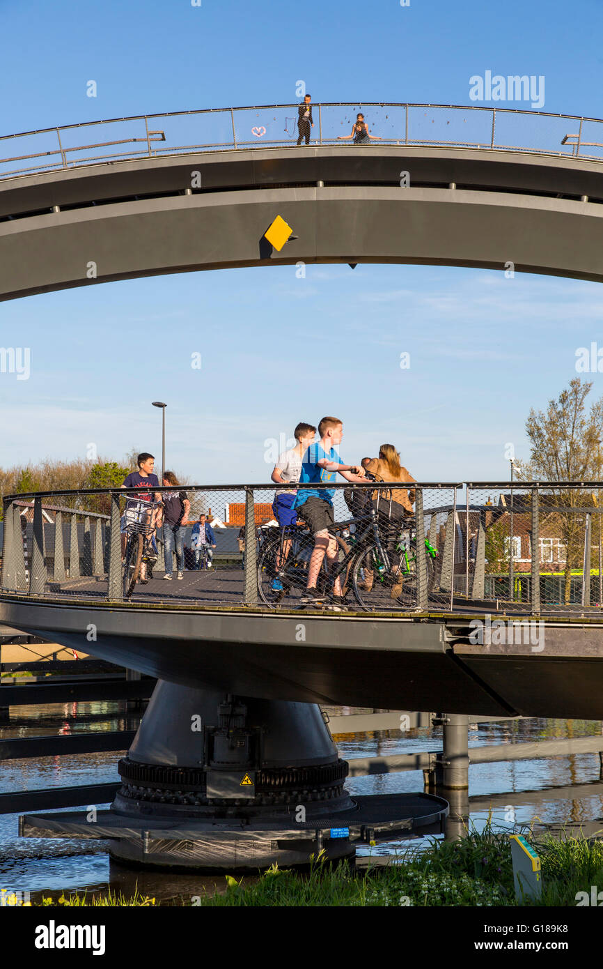 Cycle and pedestrian bridge, Melkwegbruk in Purmerend, North Holland ...