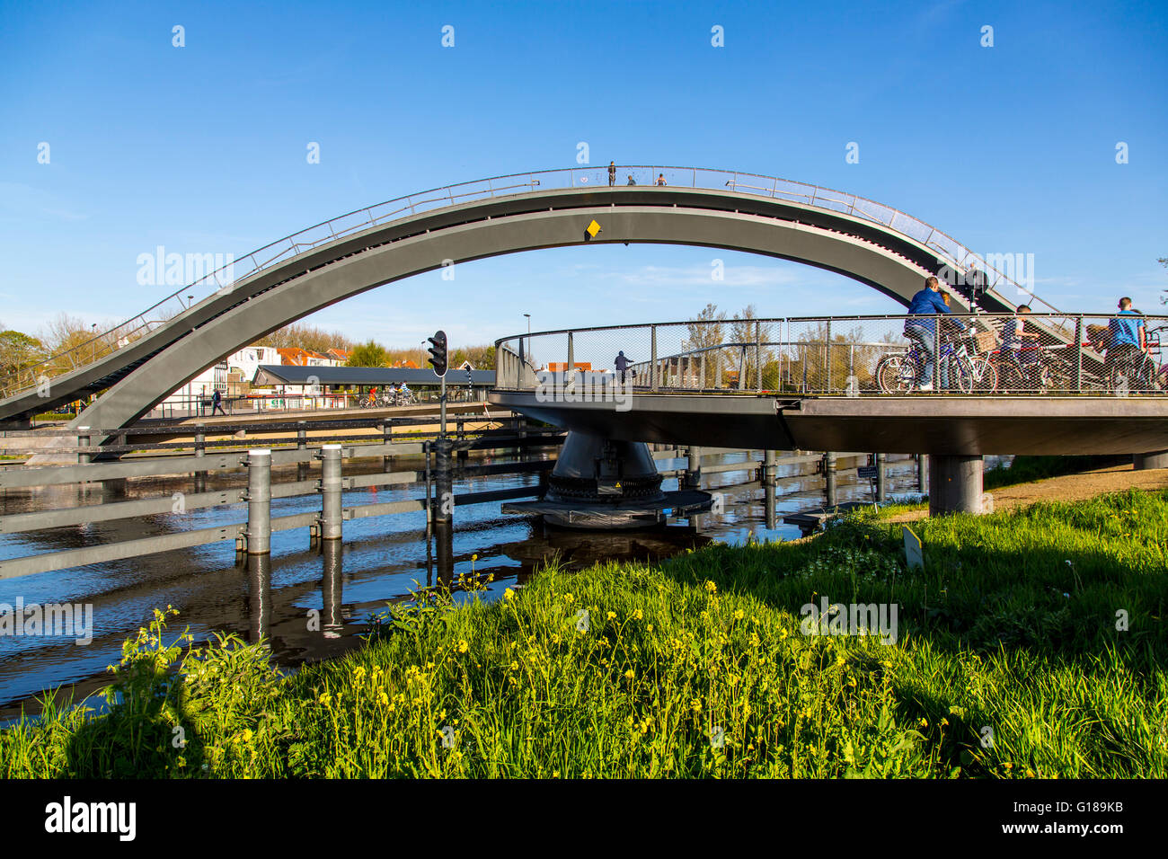 Cycle and pedestrian bridge, Melkwegbruk in Purmerend, North Holland ...