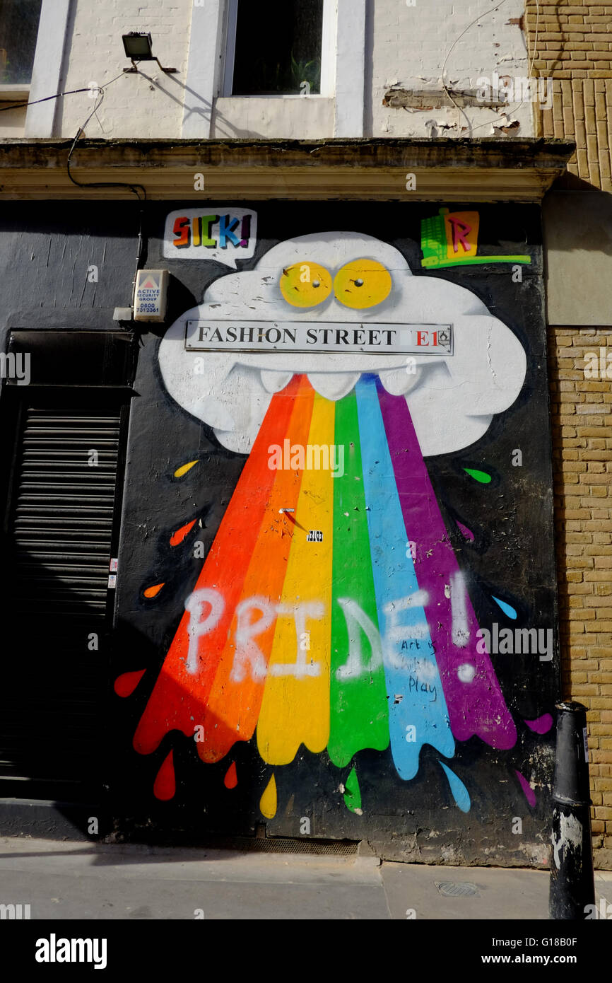 Gay Pride Rainbow Street Art On Fashion Street In Shoreditch London