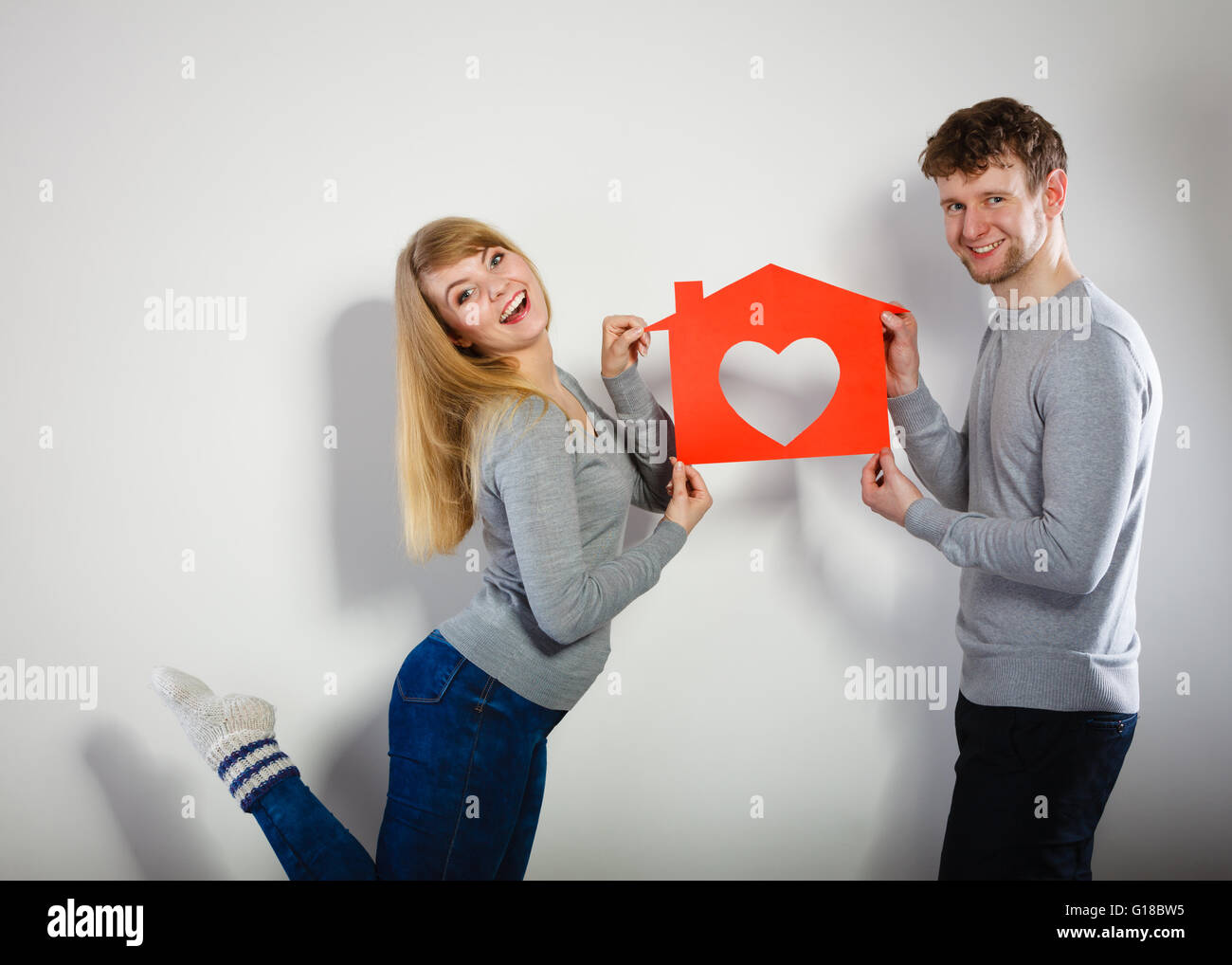 Life together. First big step in relationship. Young smiling couple in ...