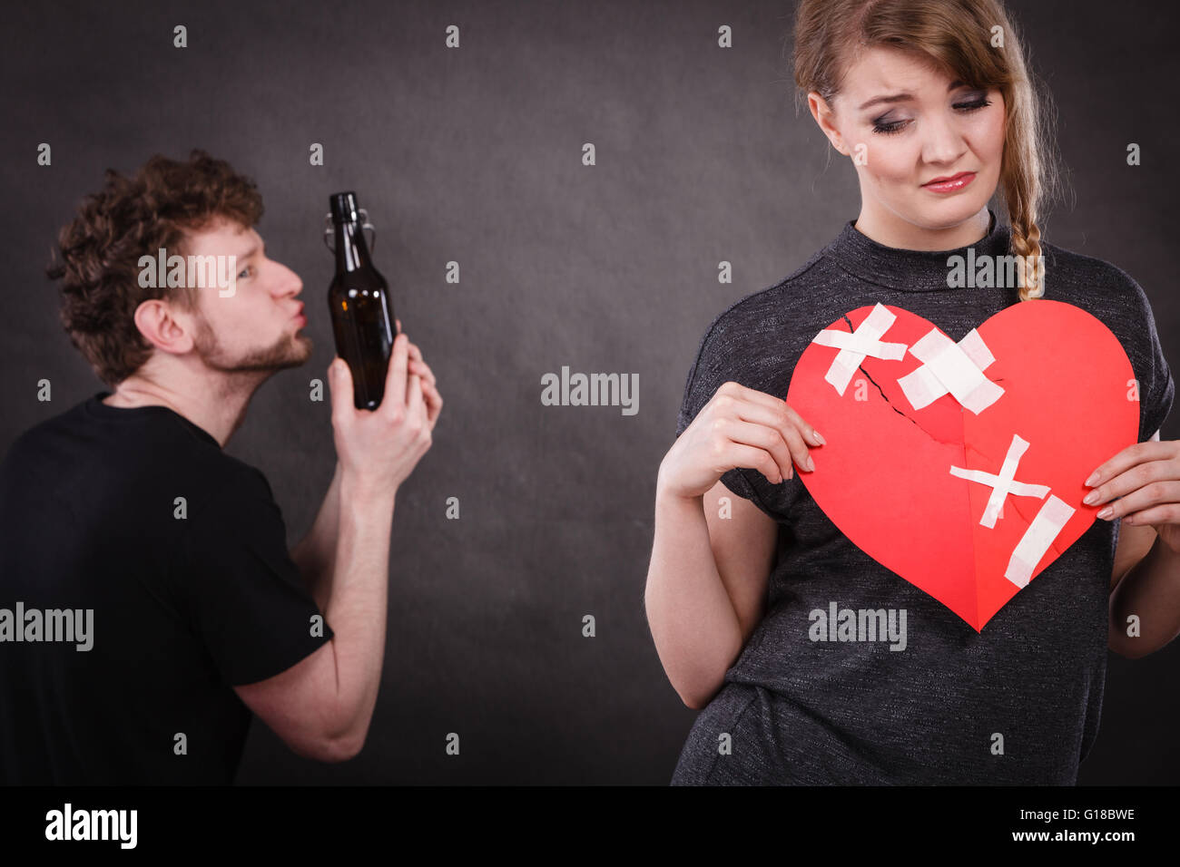 Unhappy couple. Family and alcoholism problems. Addiction and trouble ...