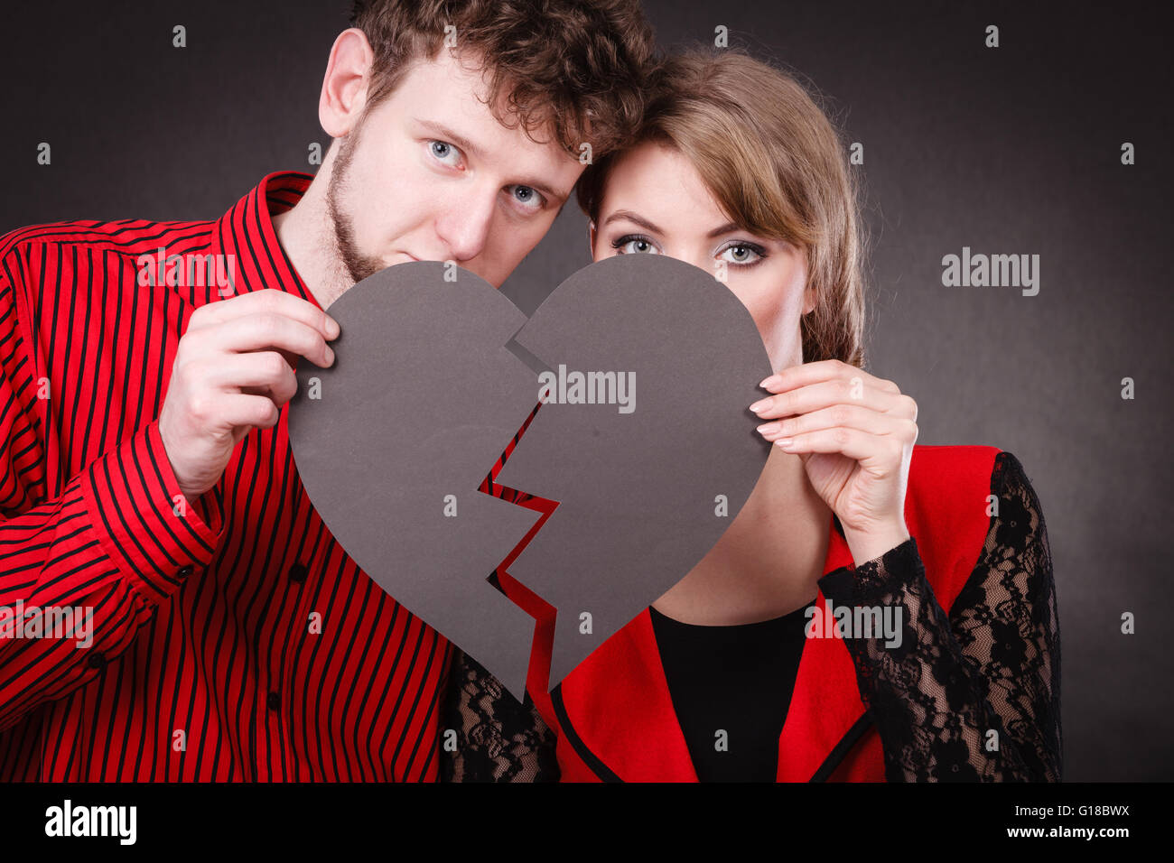 Broken heart difficult love concept. Sad unhappy couple woman and man ...