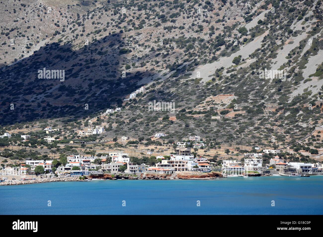 Cretan Village of Plaka photographed from Spinalonga Island in ...