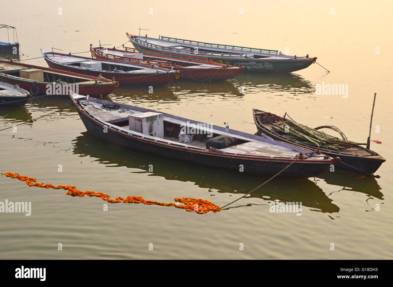 The holy river ghats of Varanasi, full with their colorful religious ...