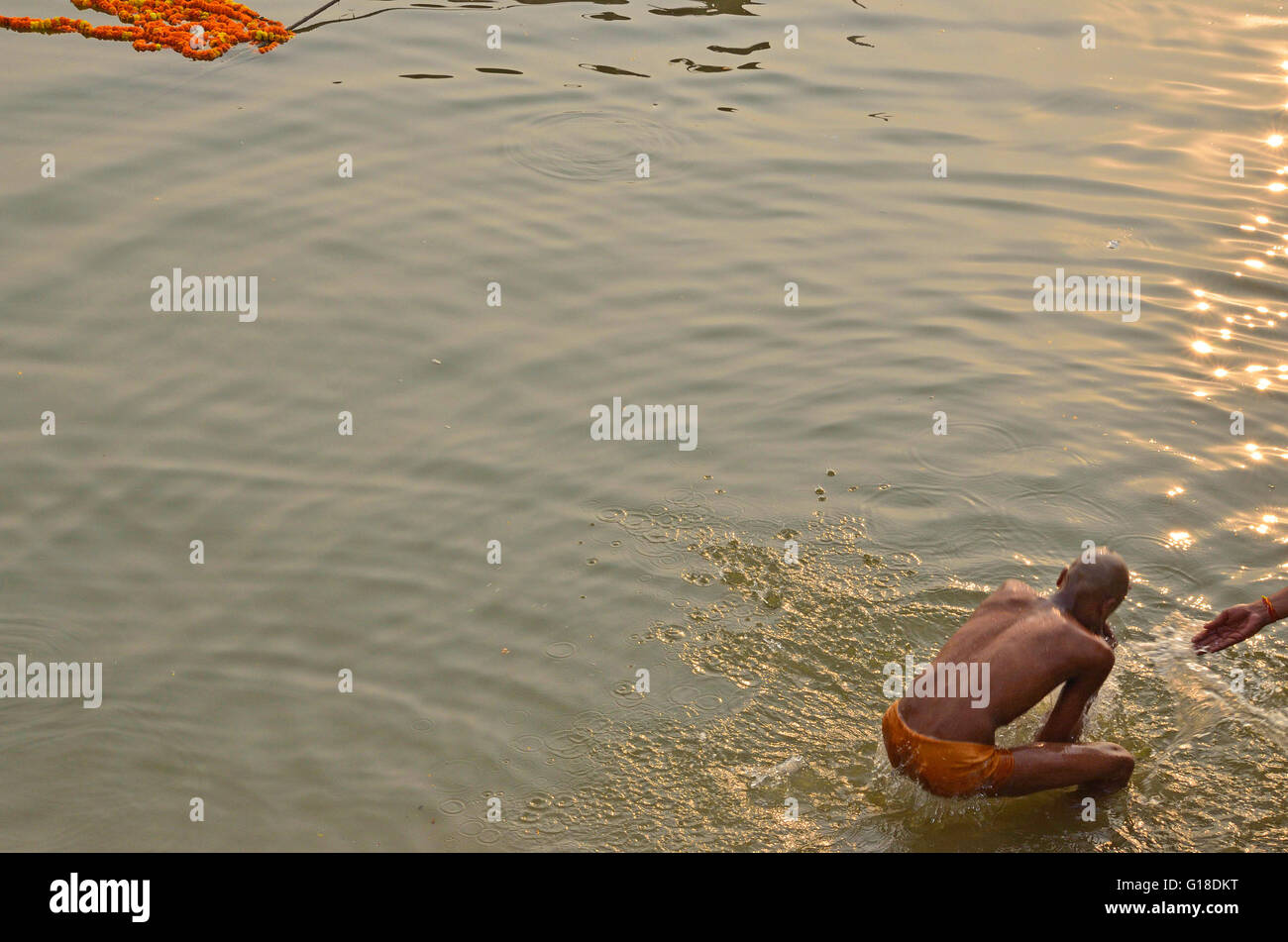 The holy river ghats of Varanasi, full with their colorful religious ...
