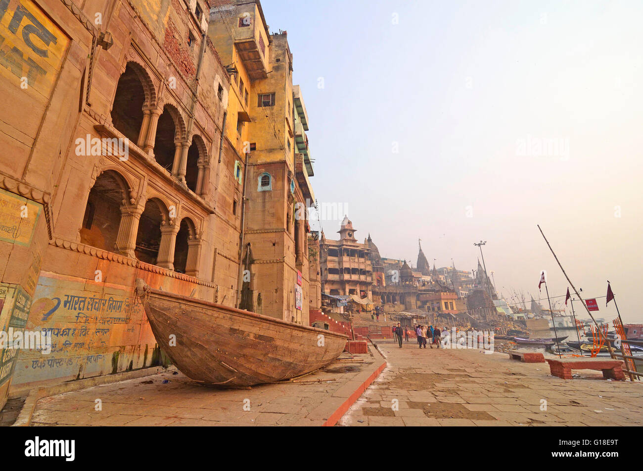 The holy river ghats of Varanasi, full with their colorful religious ...