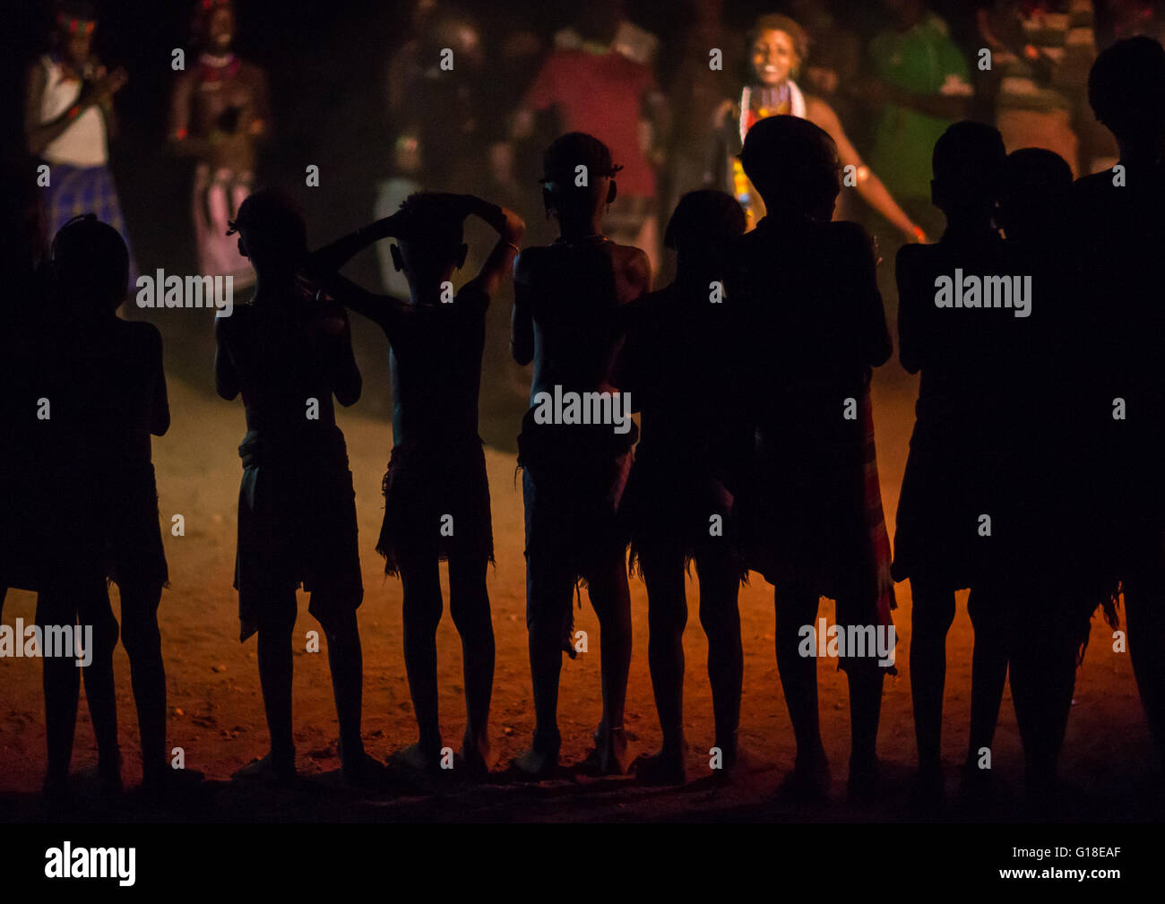 Hamer tribe people dancing at night, Omo valley, Turmi, Ethiopia Stock ...