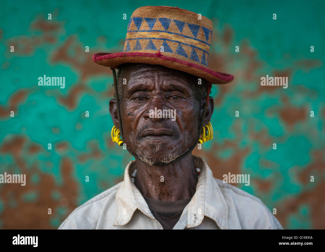 Portrait of a hamer tribe man with a hat, Omo valley, Turmi, Ethiopia ...