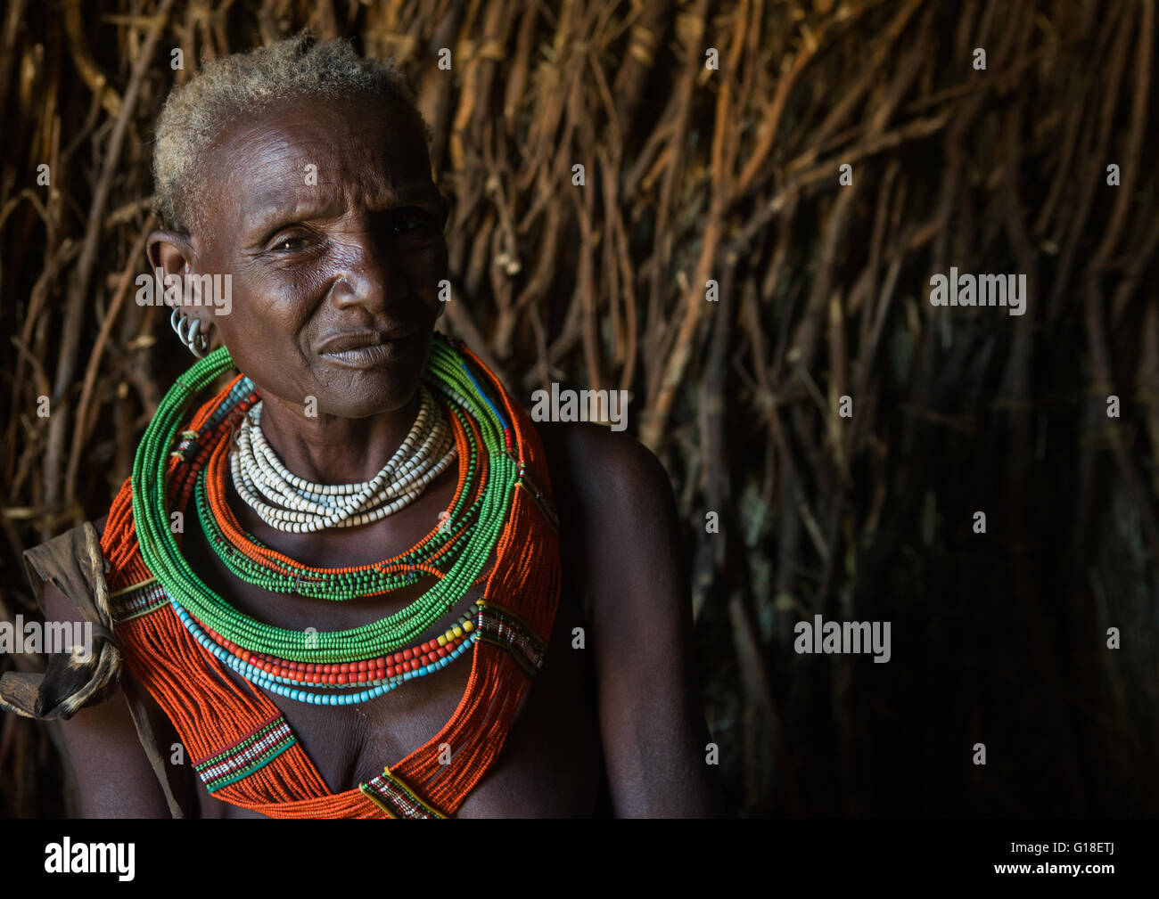 Toposa tribe woman in her hut, Omo valley, Kangate, Ethiopia Stock ...