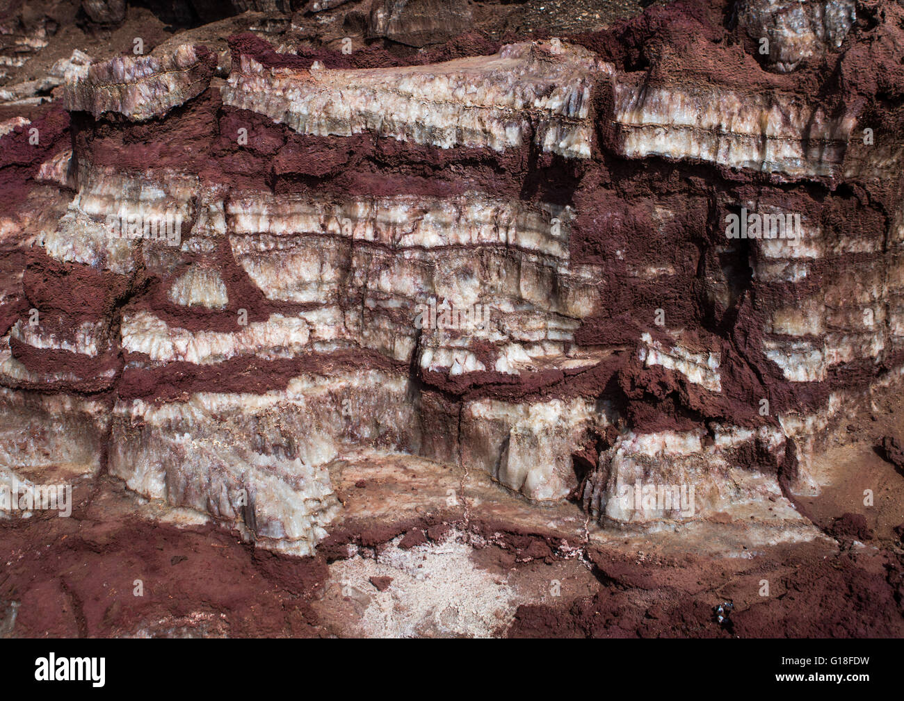 Salt canyons made of layers of halite and gypsum in the danakil ...