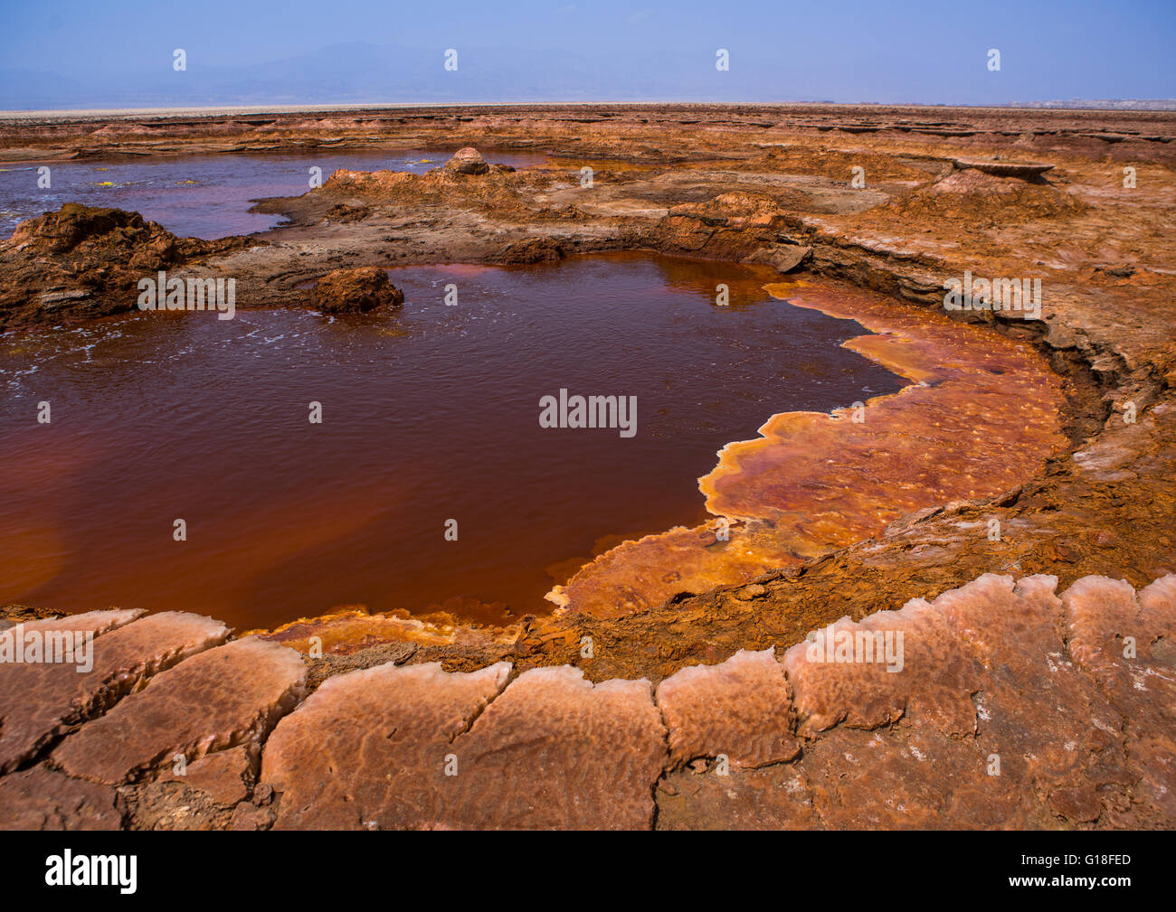 Ochre acid lake in the danakil depression, Afar region, Dallol ...