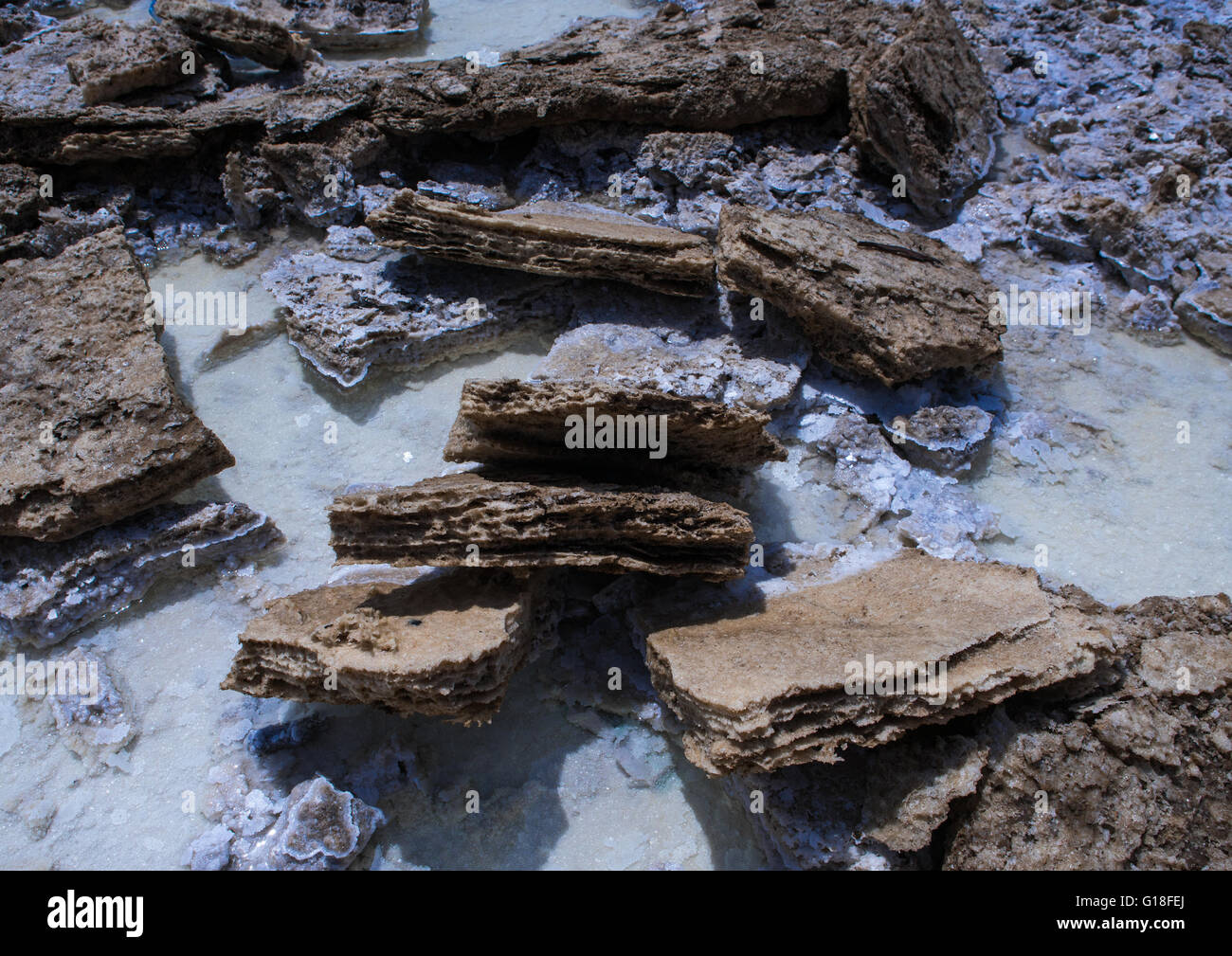 Salt blocks ready for transport in a salt mine of the danakil ...
