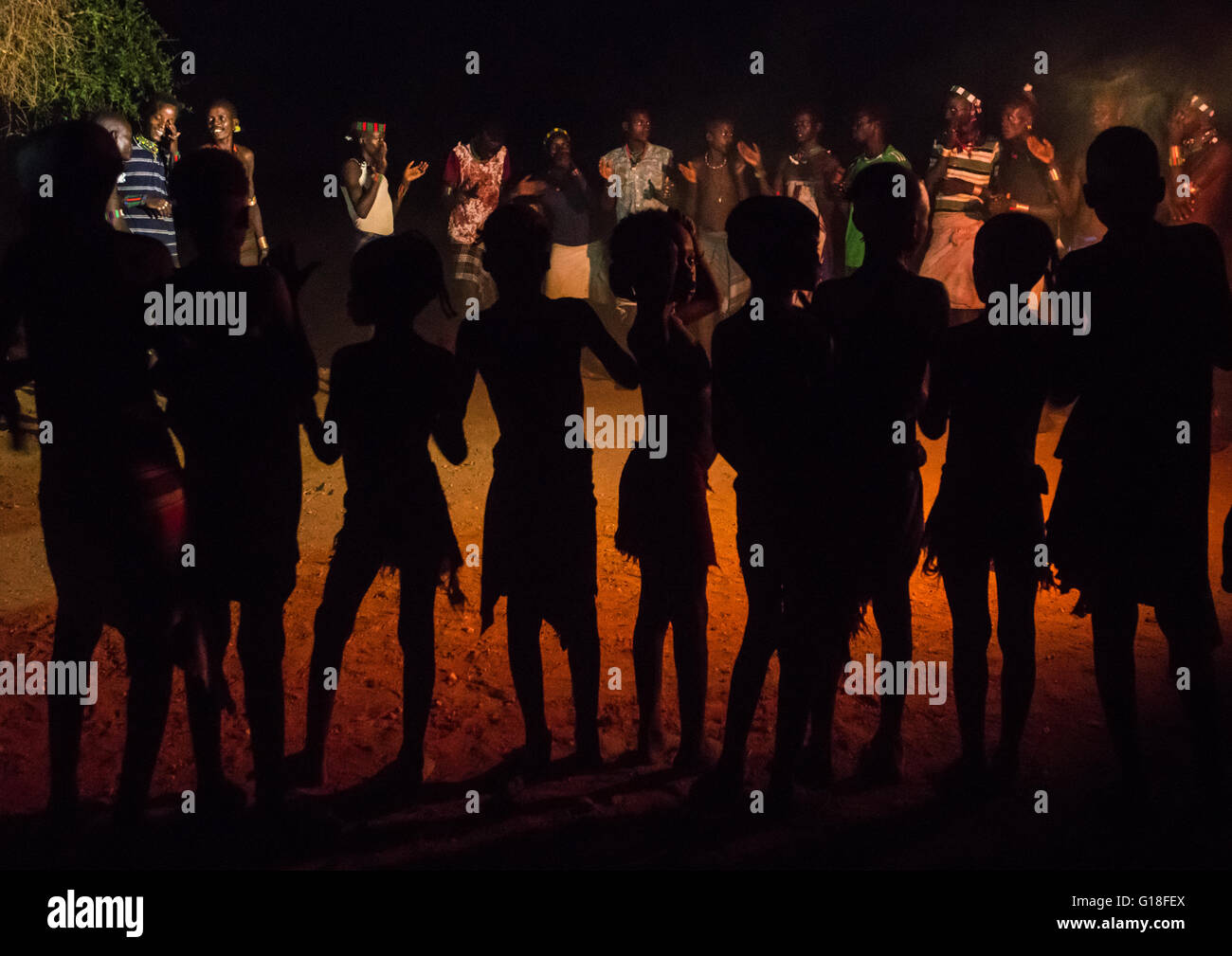 Hamer tribe people dancing at night, Omo valley, Turmi, Ethiopia Stock ...