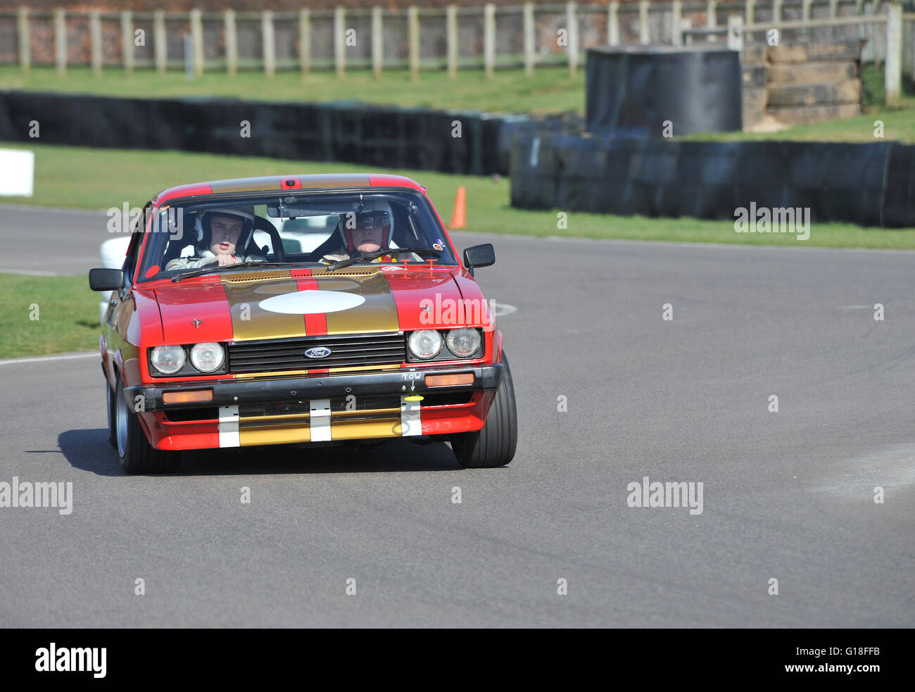 Alan Mann racing Capri 3000 from 1977 on track at Goodwood Stock Photo ...