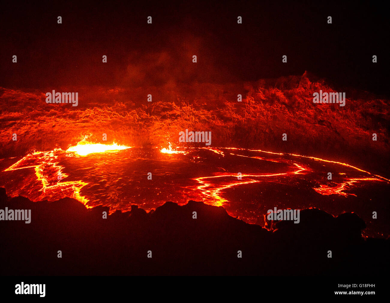 The living lava lake in the crater of erta ale volcano, Afar region ...
