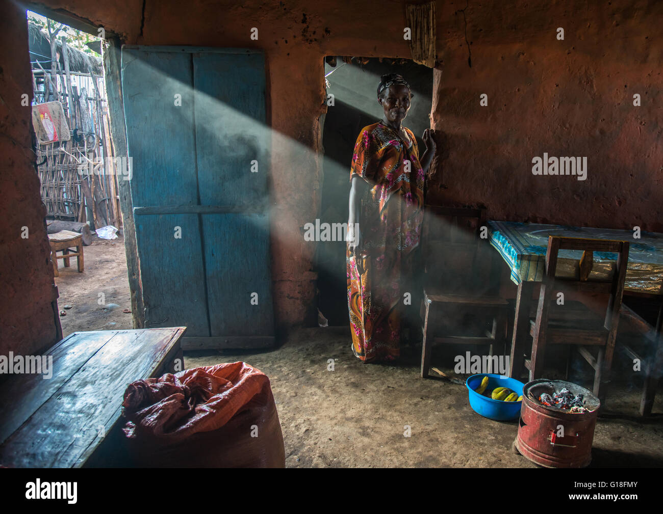 Ray of light going inside a house, Omo valley, Jinka, Ethiopia Stock ...