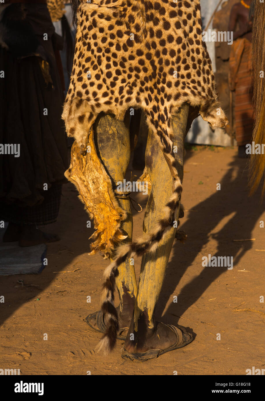 Dassanech man with a leopard skin during dimi ceremony to celebrate ...