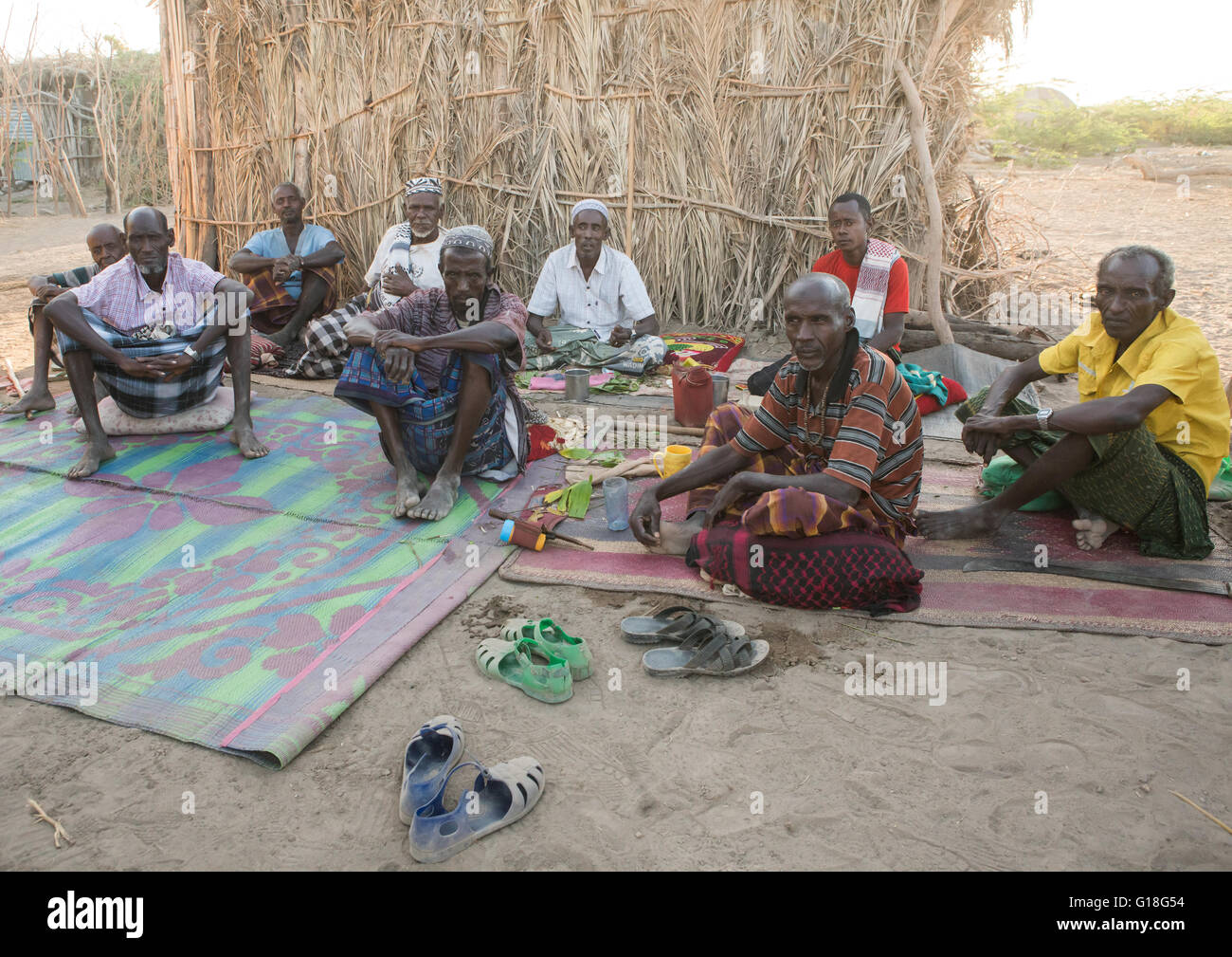 Afar tribe elders meeting, Afar region, Afambo, Ethiopia Stock Photo ...