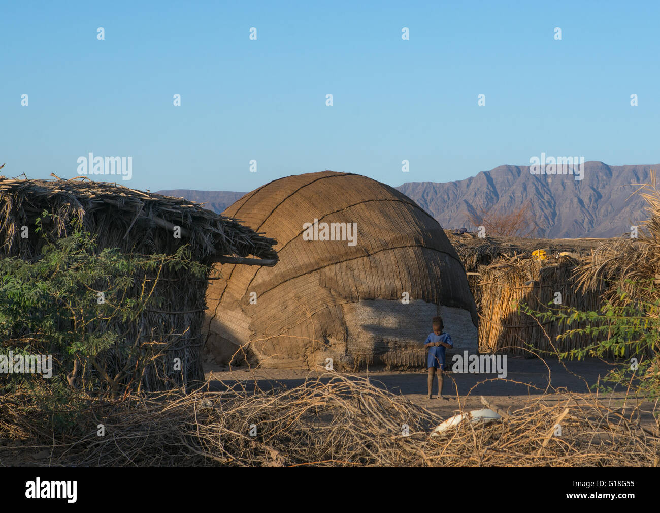 Traditional afar tribe village with oval-shaped huts, Afar region ...
