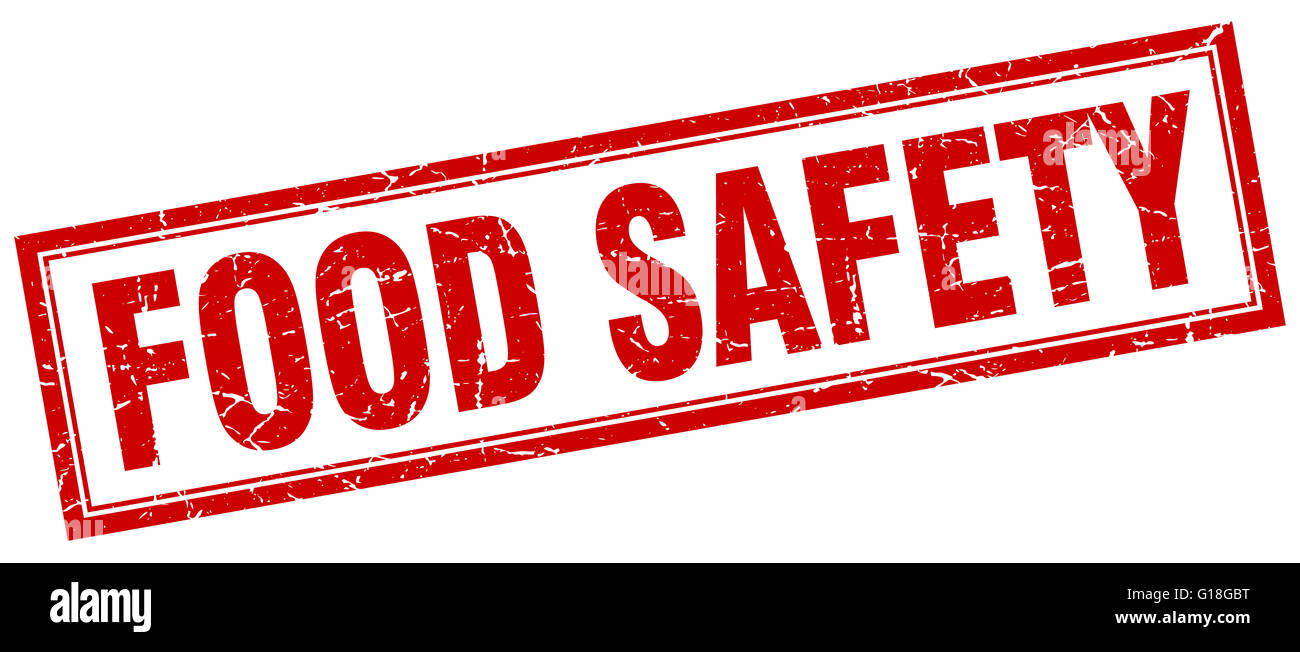 food safety red grunge square stamp on white Stock Photo - Alamy