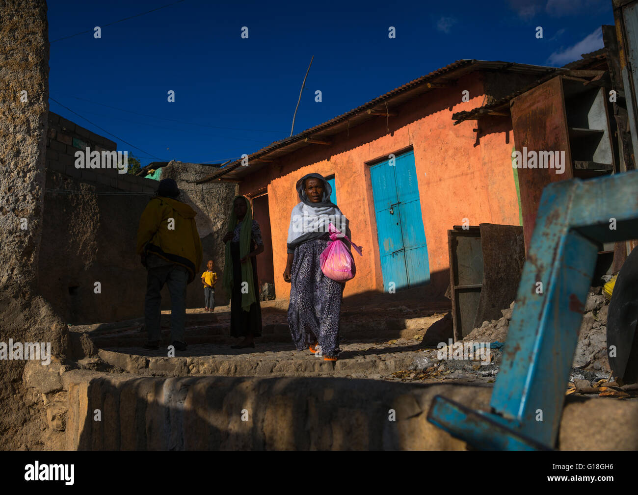 People walking in the streets of the old town, Harari region, Harar ...