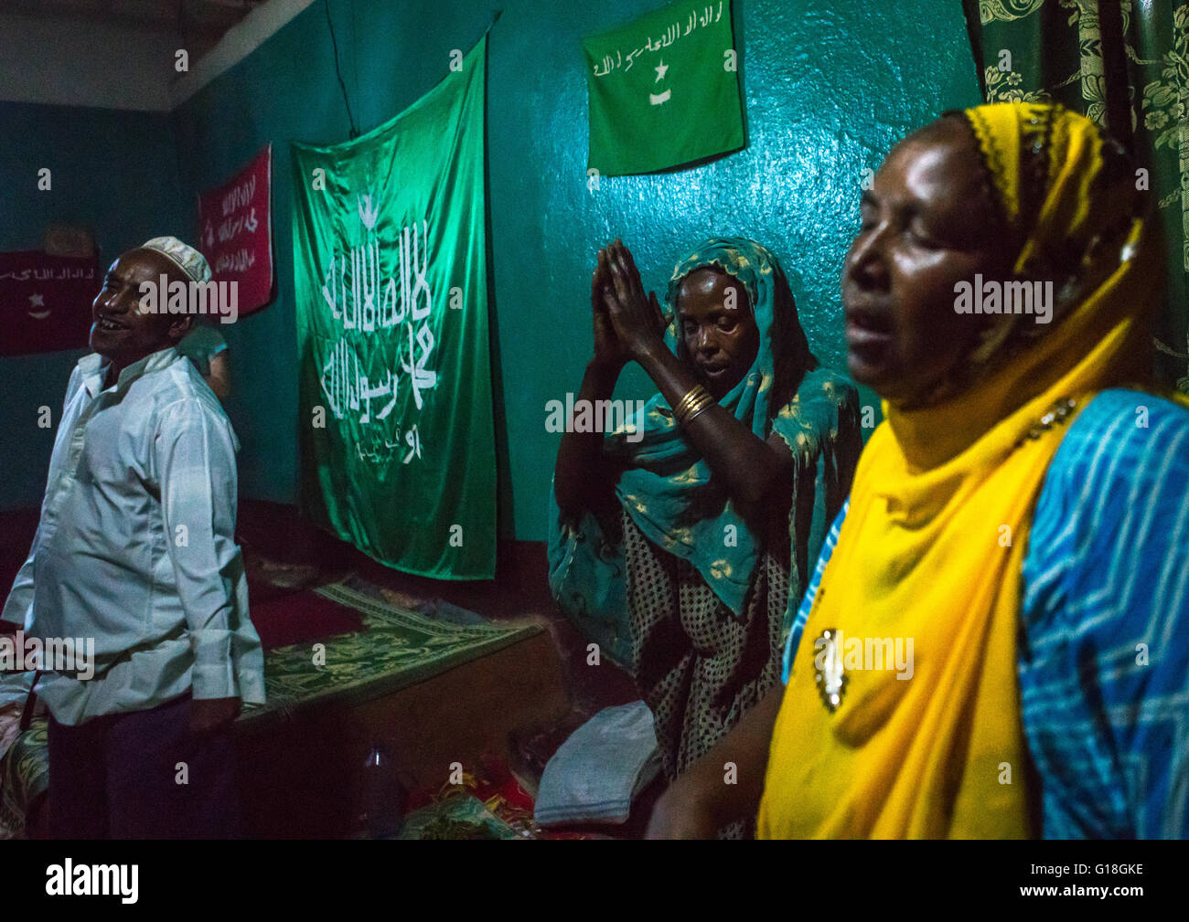 Sufi people go into a trance during a ceremony, Harari region, Harar ...