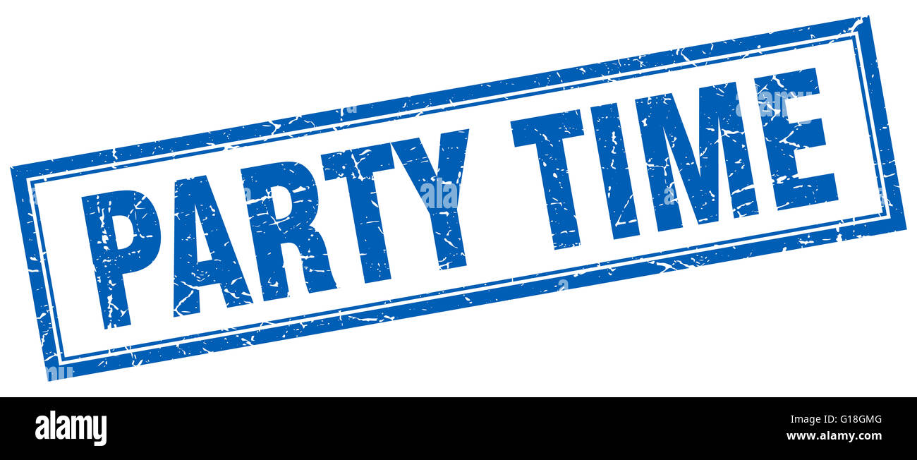party time blue grunge square stamp on white Stock Photo - Alamy