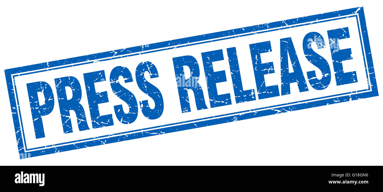 press release blue grunge square stamp on white Stock Photo - Alamy