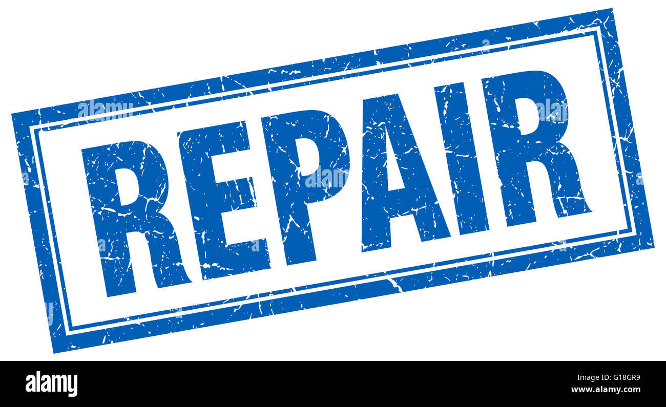 repair blue grunge square stamp on white Stock Photo - Alamy