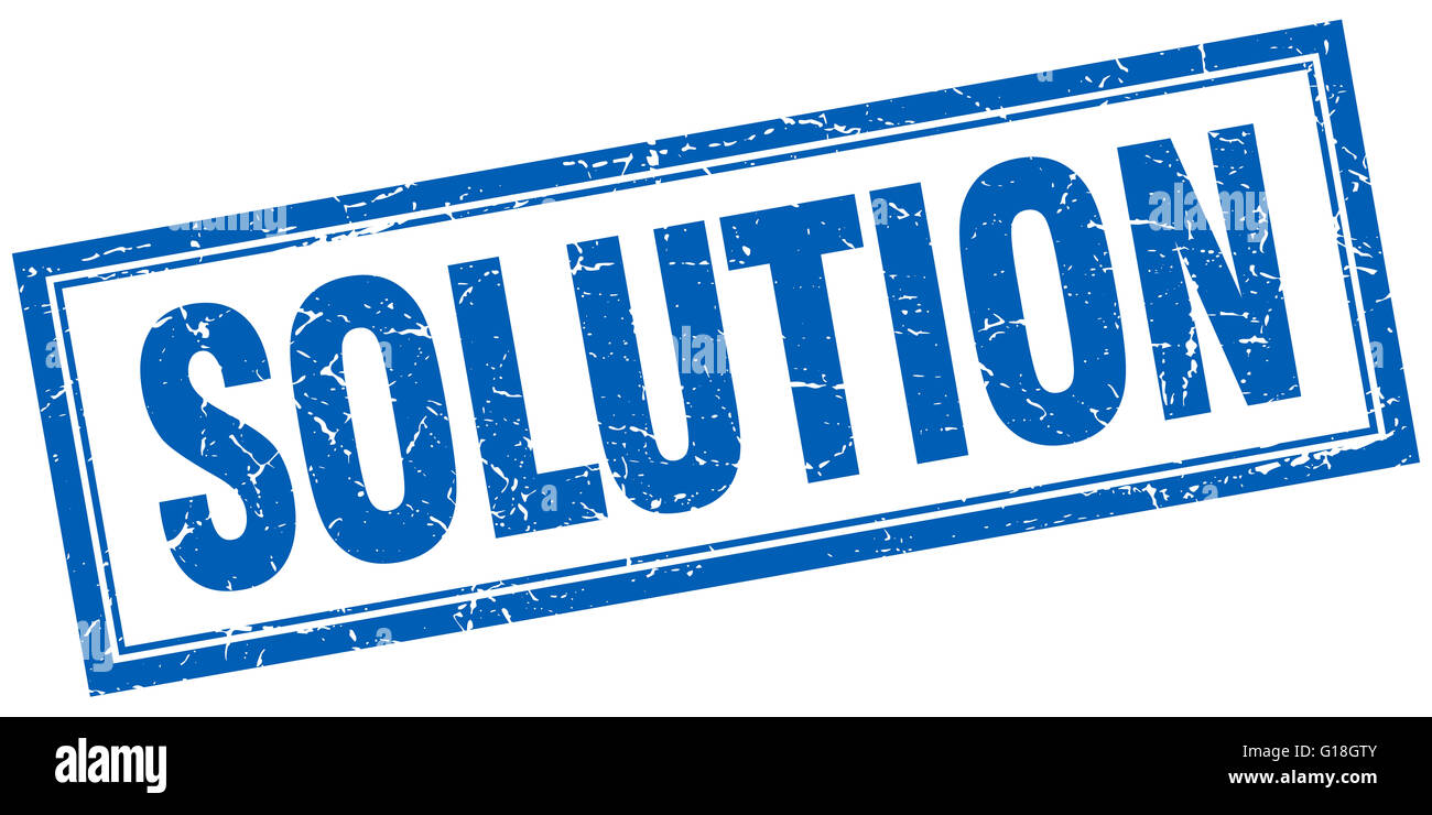 solution blue grunge square stamp on white Stock Photo - Alamy
