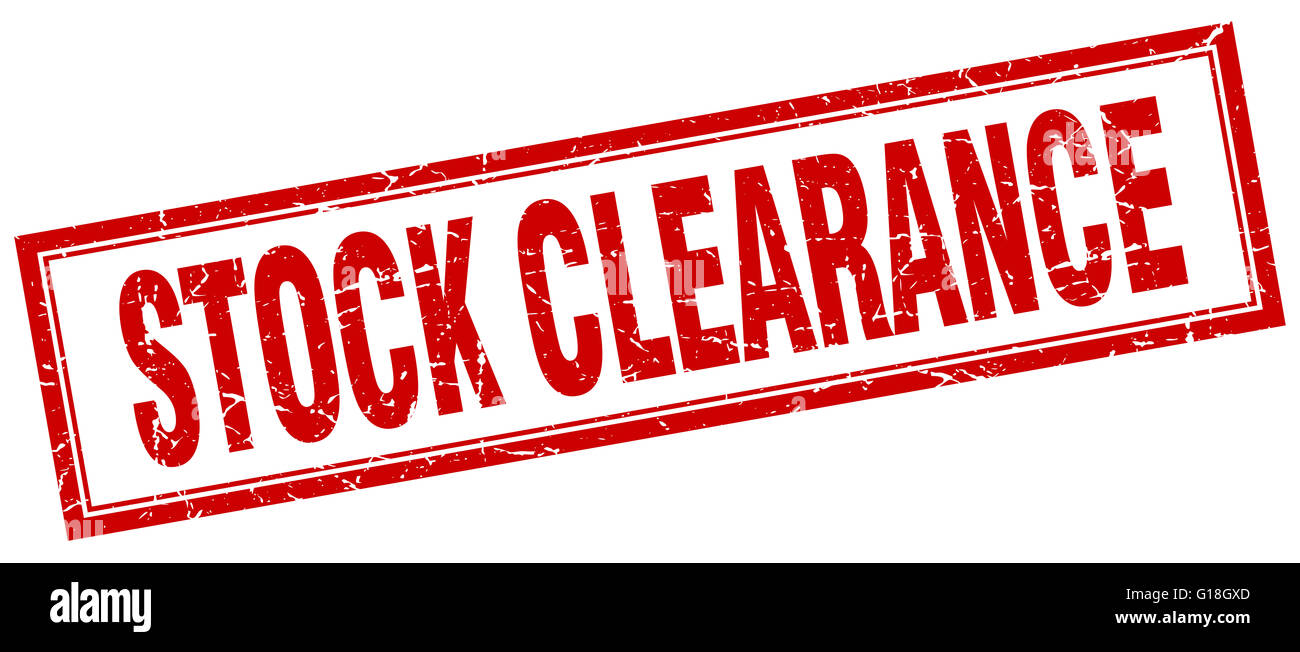 stock clearance red grunge square stamp on white Stock Photo - Alamy