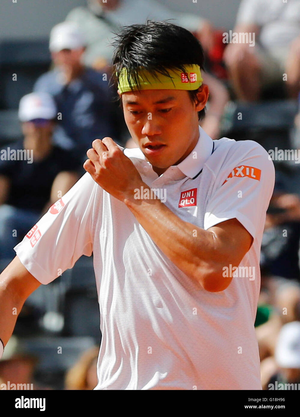 Rome, Italy. 10th May, 2016. Kei Nishikori of Japan returns the ball ...