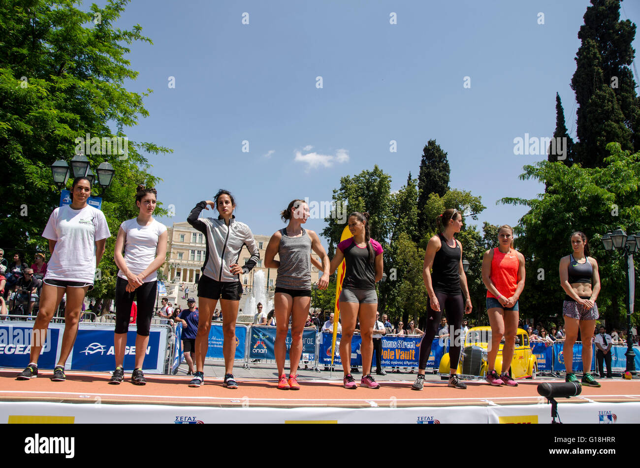 Athens, Greece. 10th May, 2016. All the female athlets that take part ...