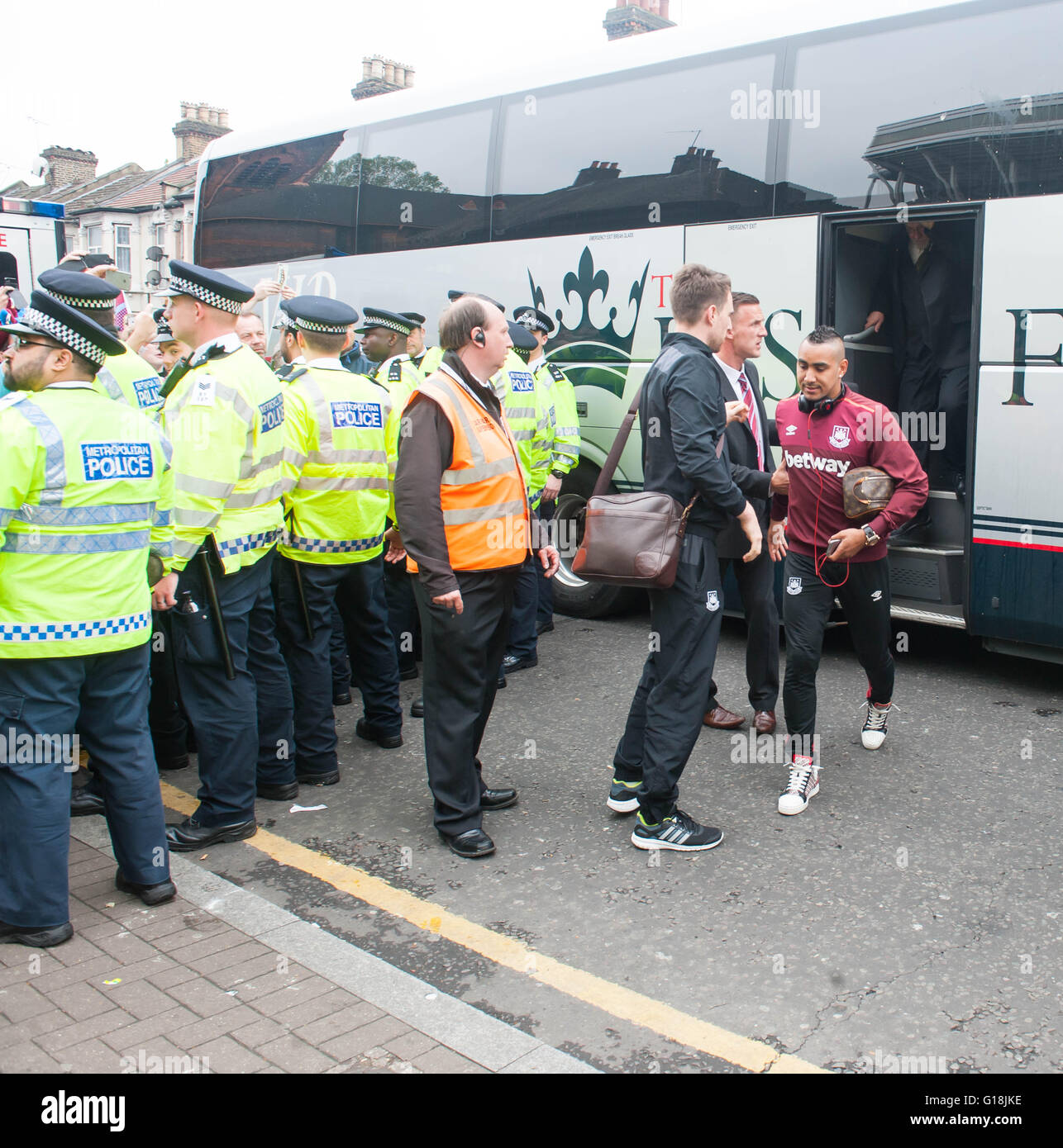 London UK. 10th May 2016 Payet arrive for last ever game at Upton Park ...