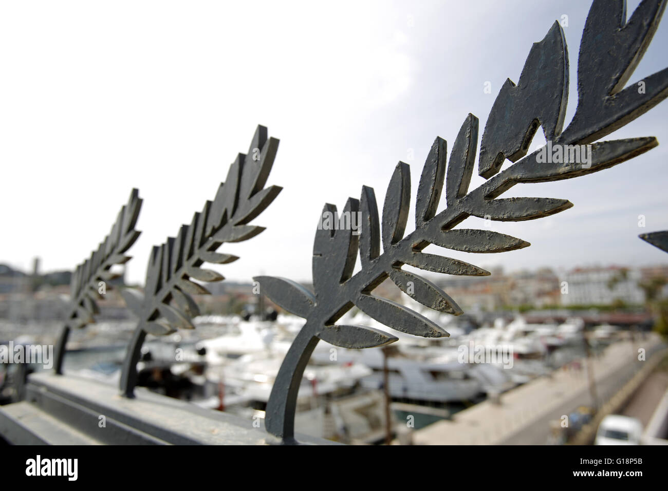 Closeup of a metal palm ahead of the 69th Cannes Film Festival in ...