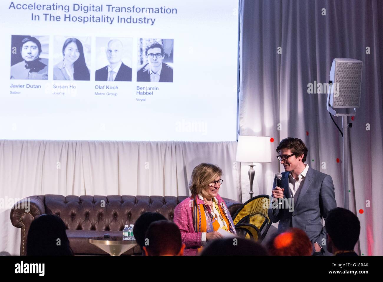 (L. To R.) Steffi Czerny (DLD Media), Benjamin Habbel (Voyat) during ...