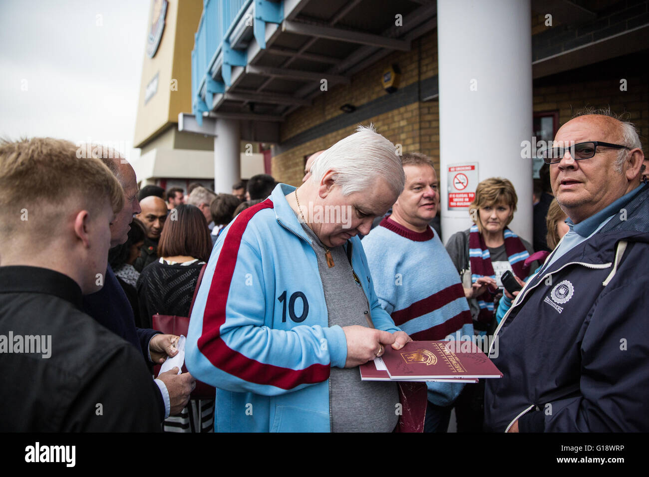 London, UK. 10th May, 2016. Autograph hunters outside the Boleyn Ground ...