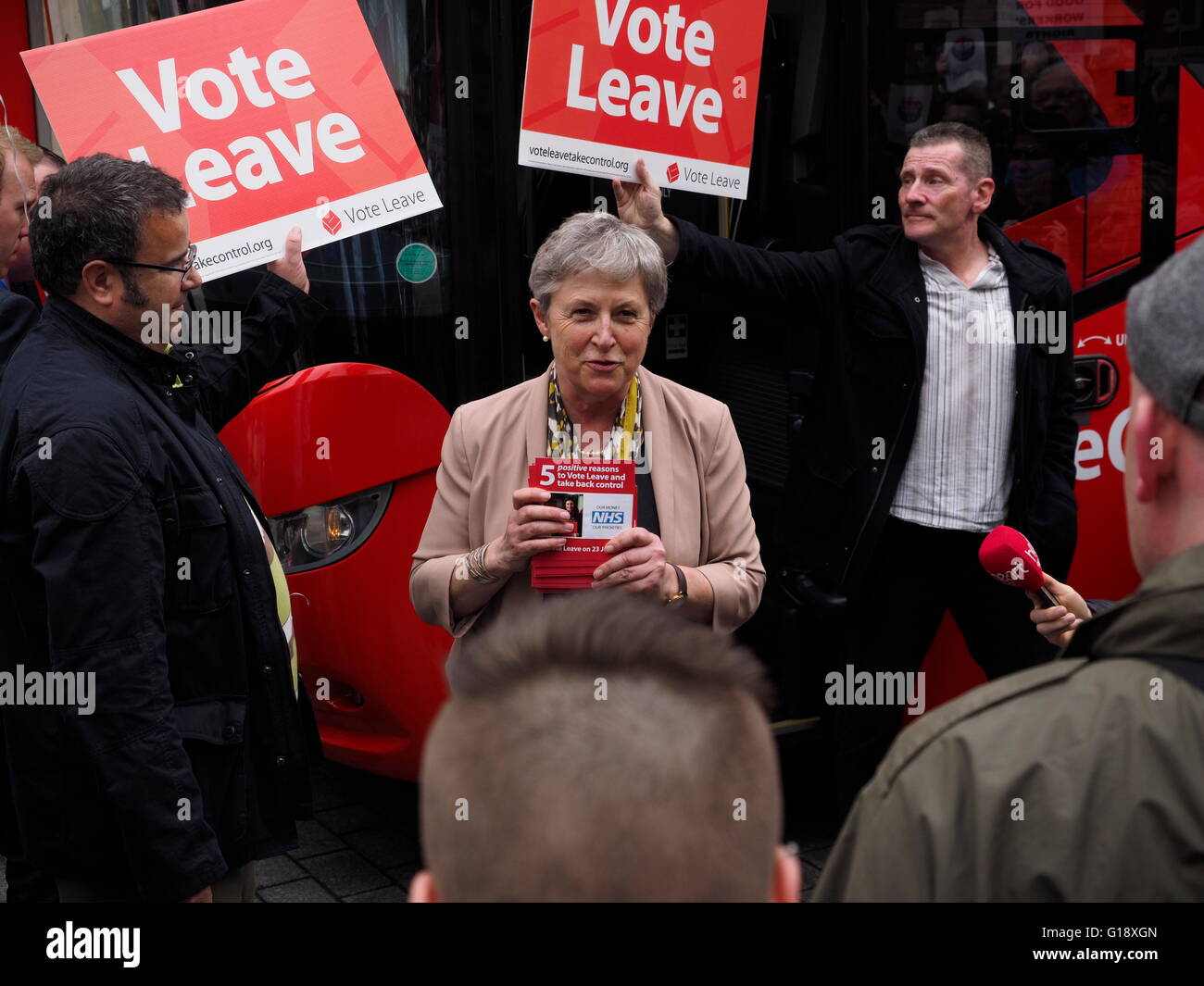 Exeter UK 11 May 2016 Brexit Battle Bus arrives in Exeter. Gisela ...
