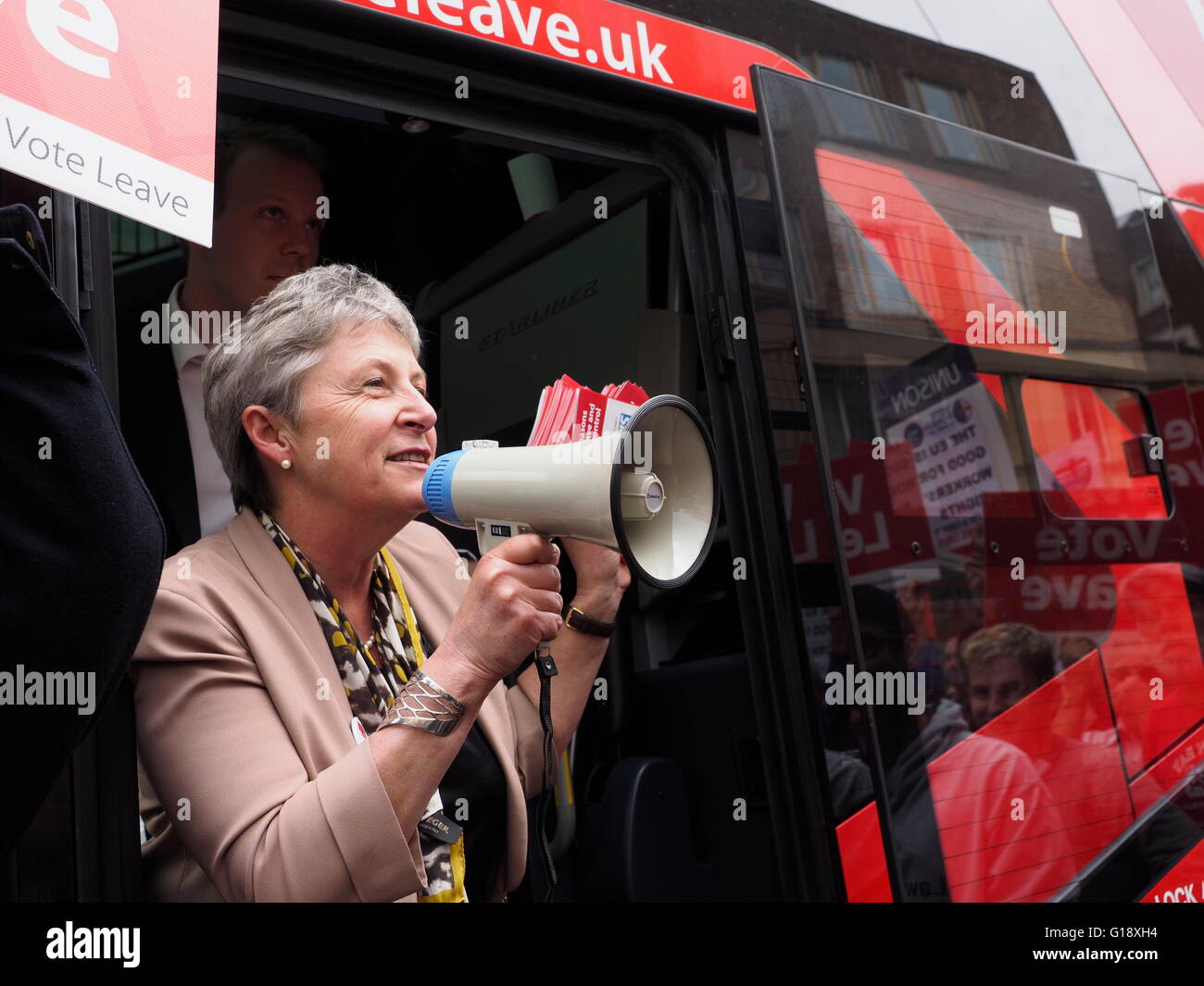 Exeter UK 11 May 2016 Brexit Battle Bus arrives in Exeter. Gisela ...