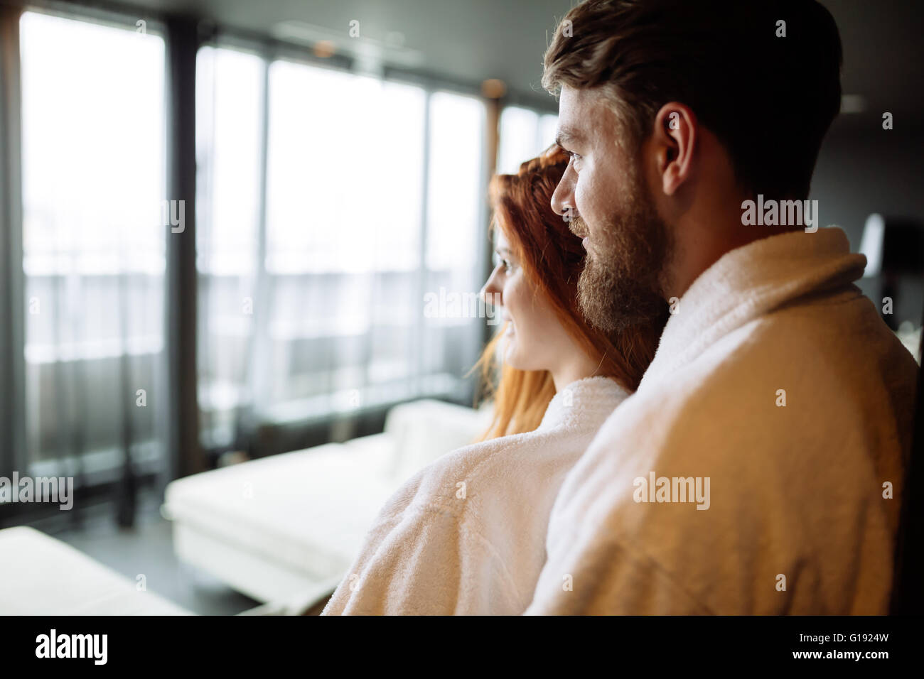 Couple hugging in morning hi-res stock photography and images - Alamy