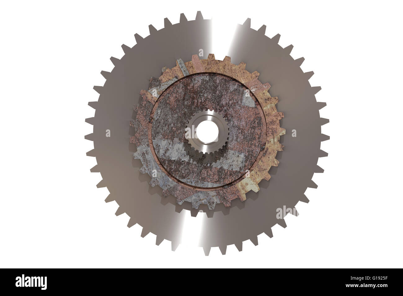 3d rendering volume illustration of old rusty gear wheel on white ...