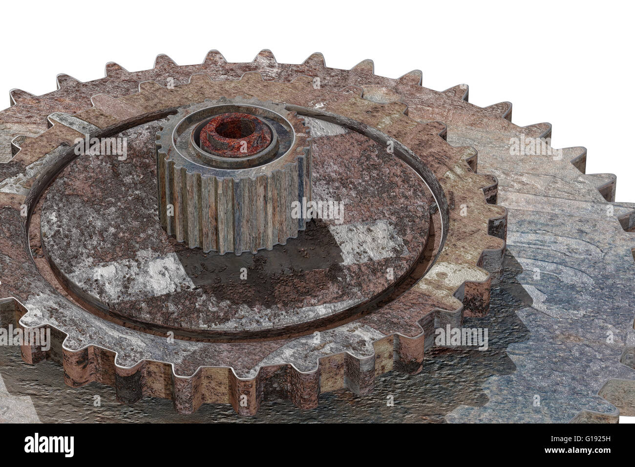 3d rendering volume illustration of old rusty gear wheel on white ...