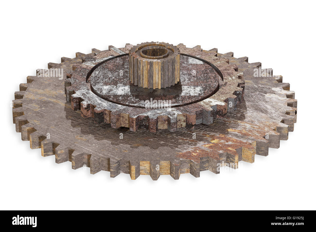 3d rendering volume illustration of old rusty gear wheel on white ...