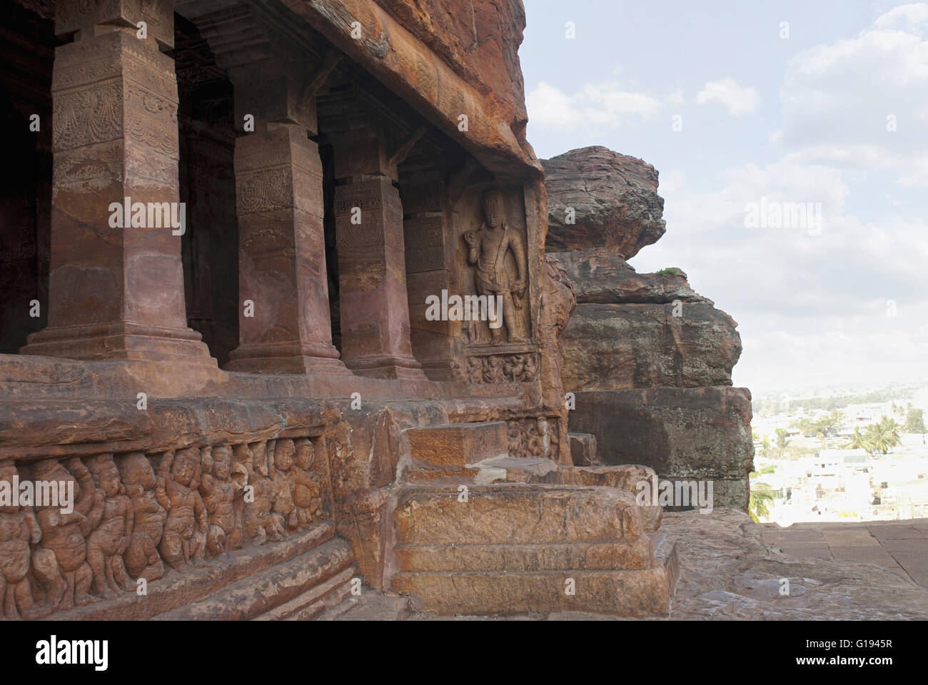 Cave 2 : Facade, right side view. Badami Caves, Karnataka, India ...