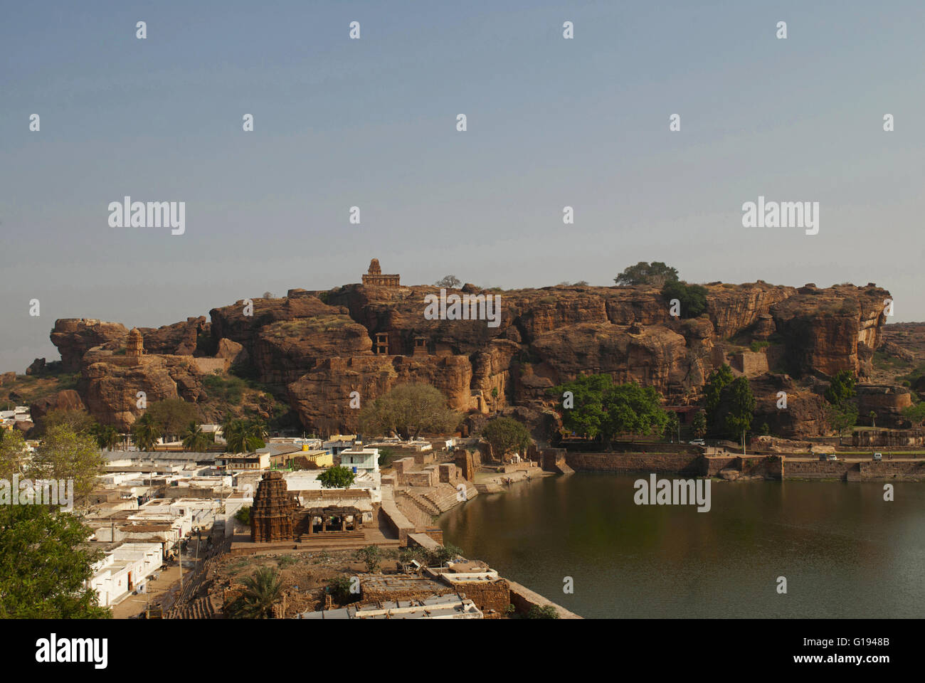 View of Agastya Lake and Badami fort (North) from cave 3, Badami ...