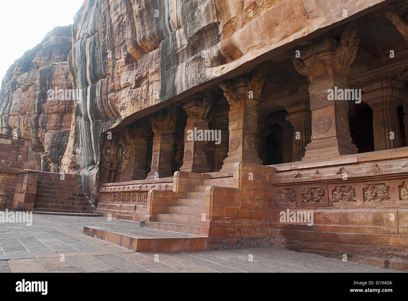 Cave 3: Entrance. Pillared verandah or facade. Badami Caves, Karnataka ...