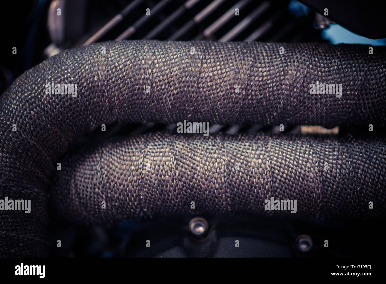 Detail of a motorcycle exhaust pipes and cylinders Stock Photo - Alamy